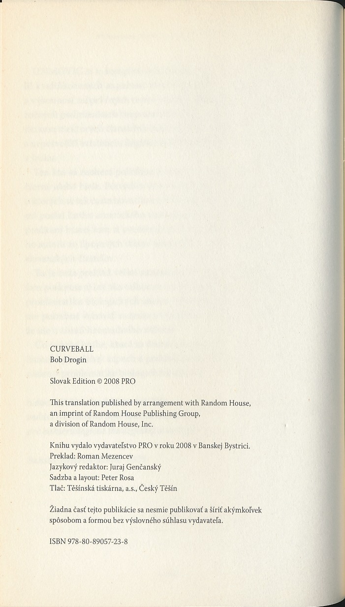antikvariát STARÉ DOBRÉ: DROGIN, BOB - CURVEBALL
