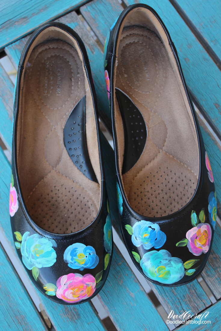 Floral Painted Upcycled Ballet Flat Shoes DIY!