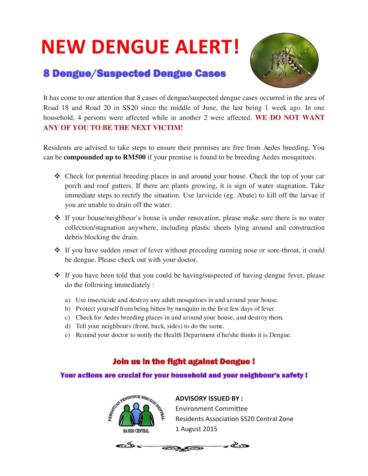 SS20 PETALING JAYA: Dengue Alert