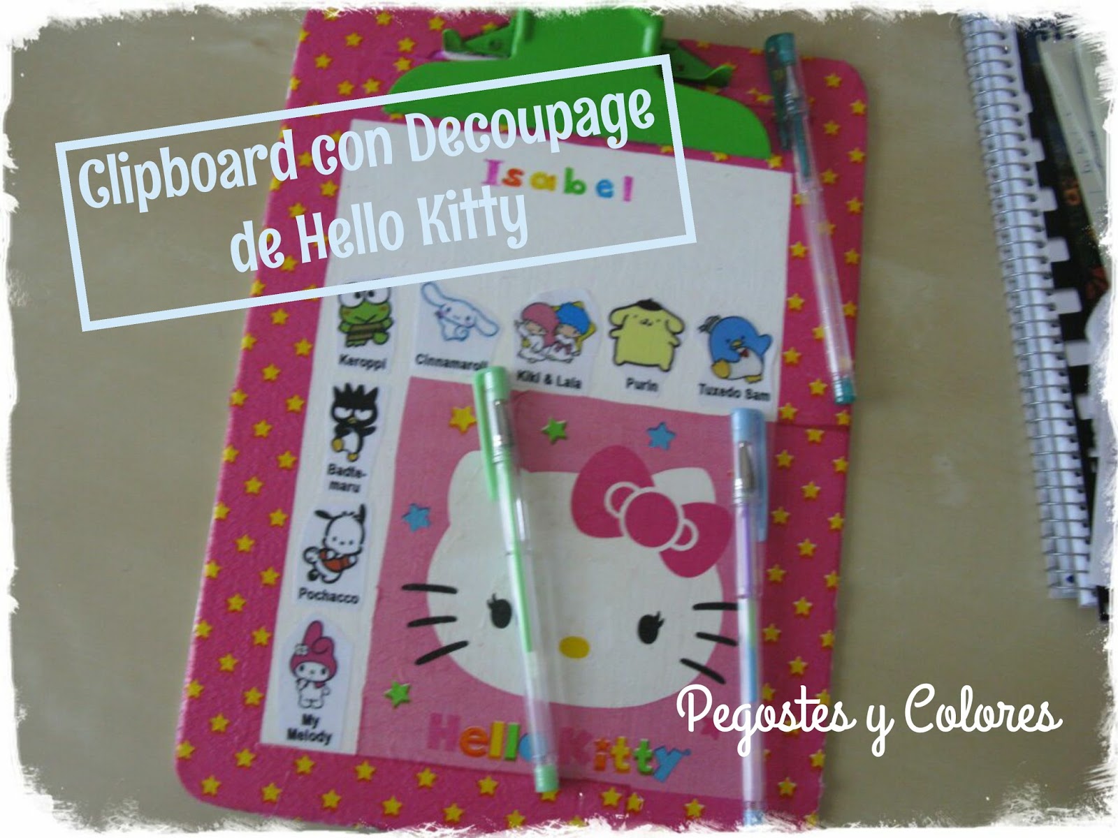 Pegostes y Colores: Clipboard con Decoupage de Hello Kitty