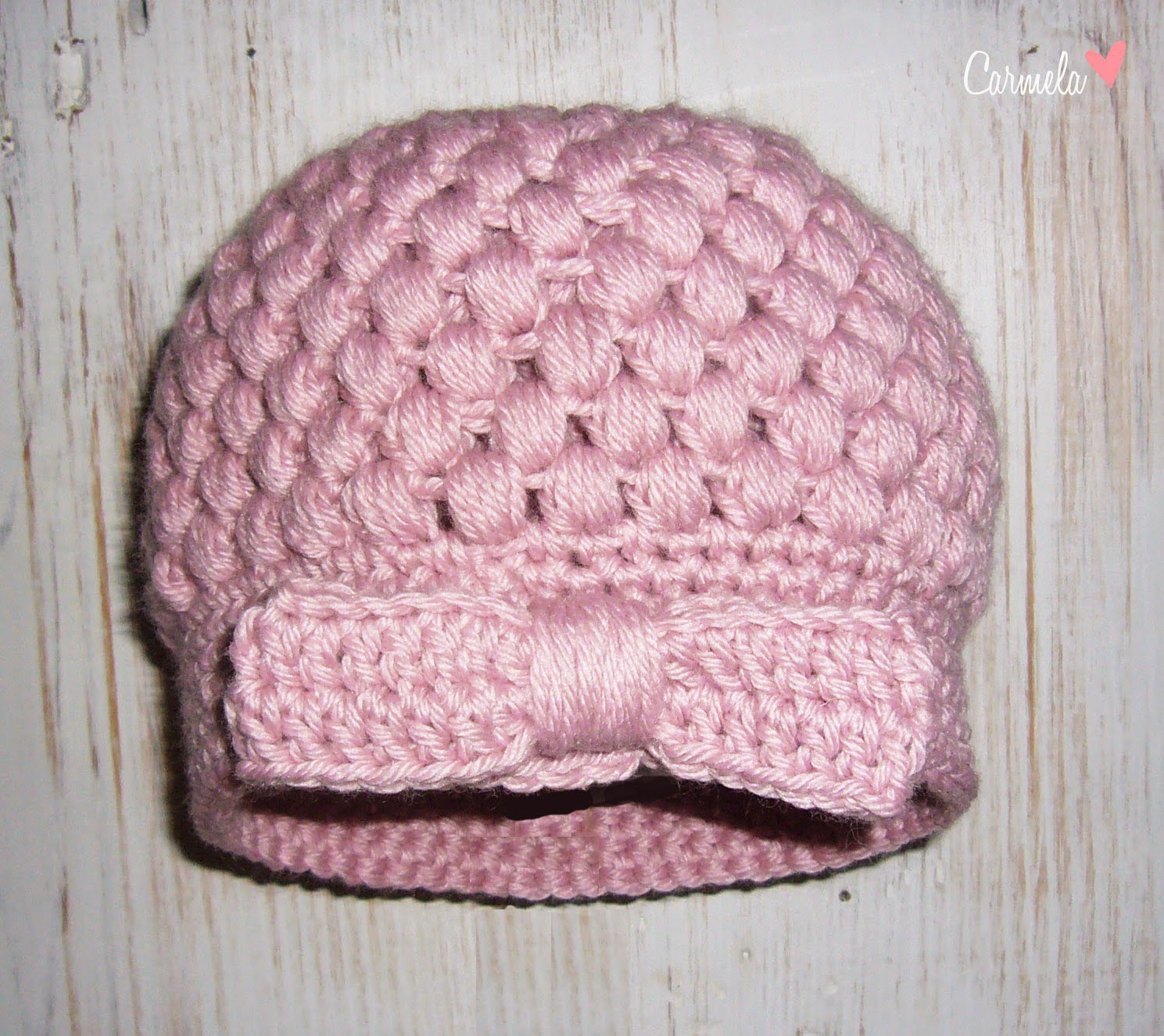 Gorro Rosa con Lazo a Crochet ~ Carmela desde Oviedo