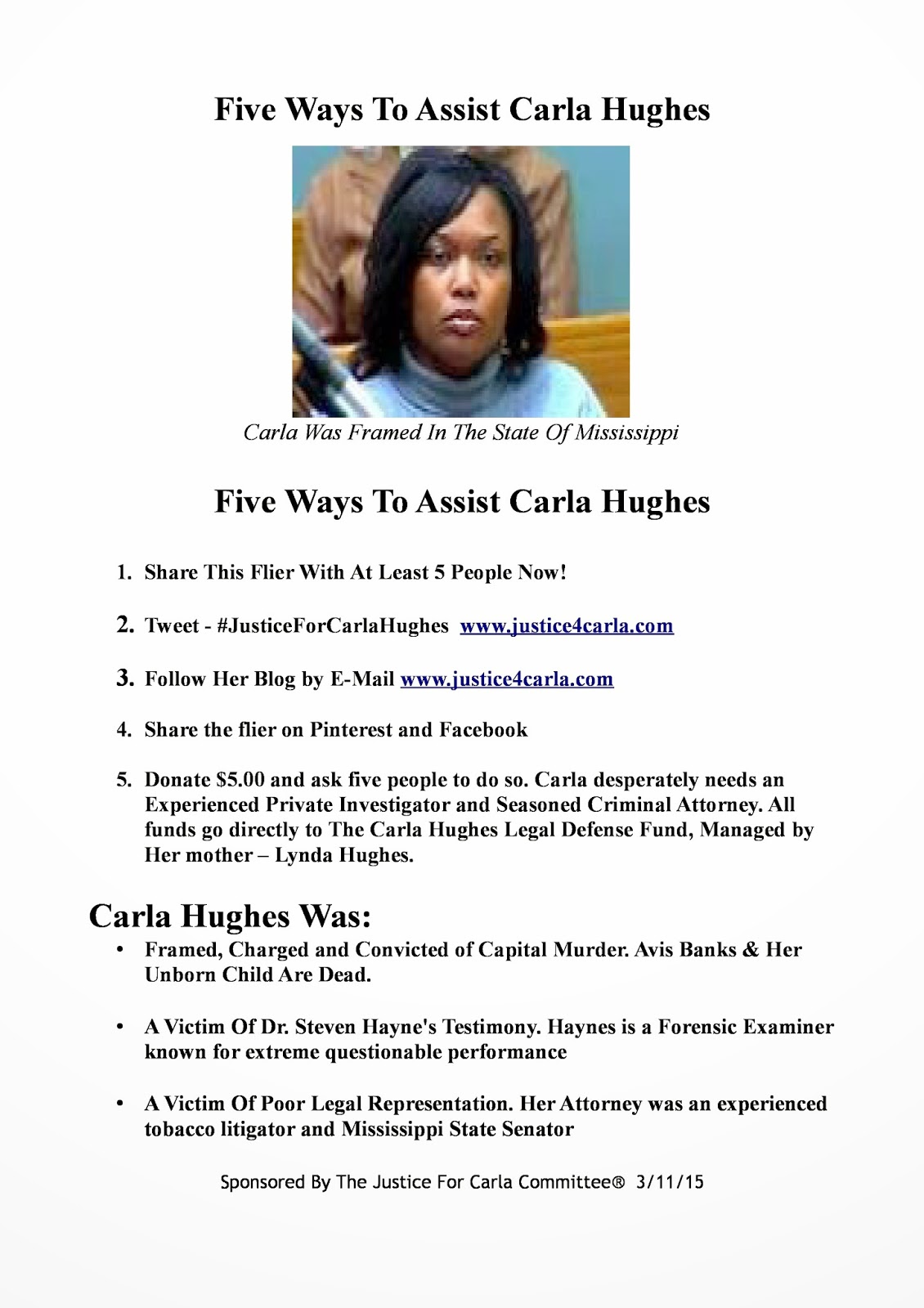 Carla Hughes Was Framed!: 5 Ways That You May Assist Carla Hughes