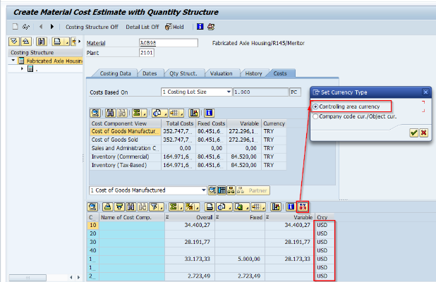 SAP FICO Central: Cost Component Splits in Controlling area Currency ...