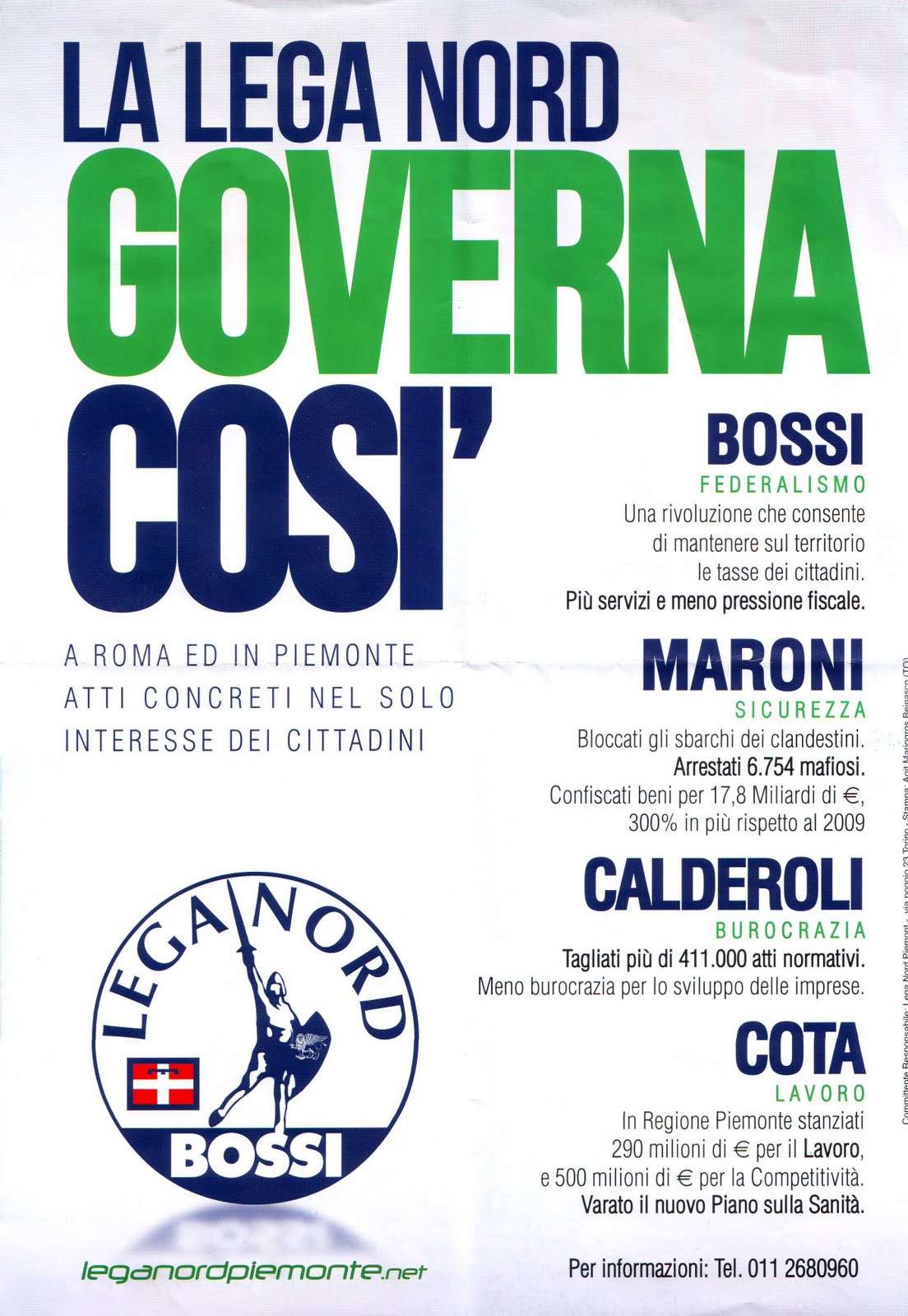 LEGA NORD COLLEGNO: LA LEGA NORD GOVERNA COSI'