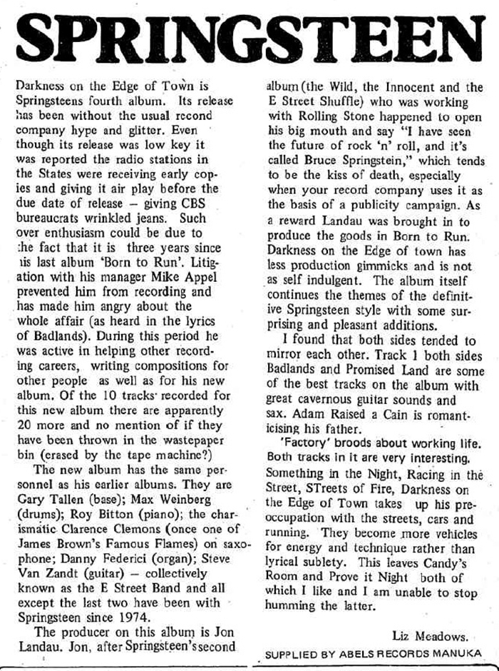 Rock & Roll Newspaper Press History: Bruce Springsteen - Woroni ...