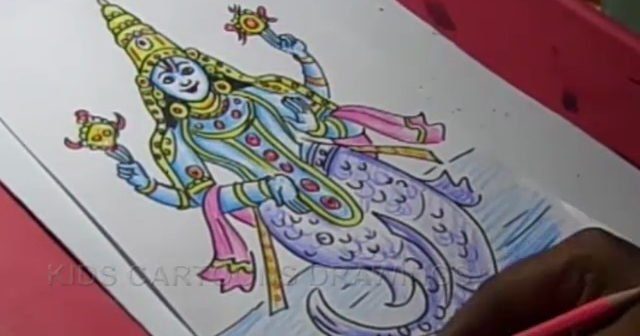 KIDS CARTOON DRAWINGS: How to Draw Lord Vishnu Matsya Avatar Drawing ...
