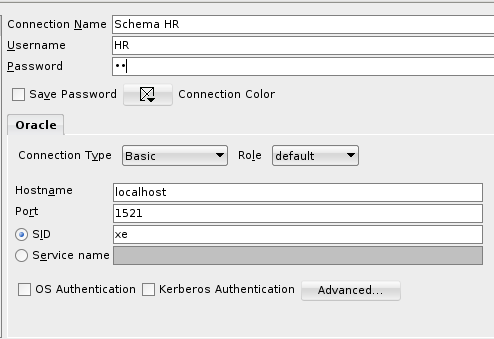 Conectarse a Oracle XE desde Oracle SQL Developer.