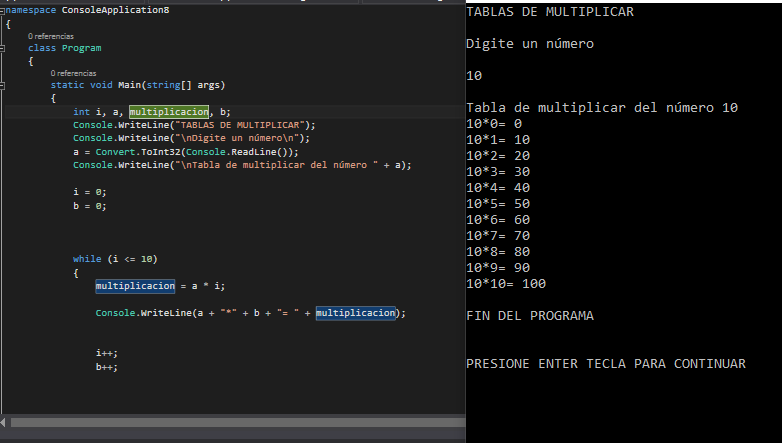 Visual Studio "Consola y Windows Form": Tablas de multiplicar con while ...