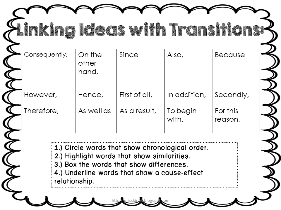 MissKinBK: A Fifth Grade Blog: Using Transitions In Writing {Freebie!}