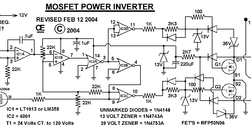 **Eletrônica Campo Elétrico: #814 - Circuito esquema inversor para 1000W.