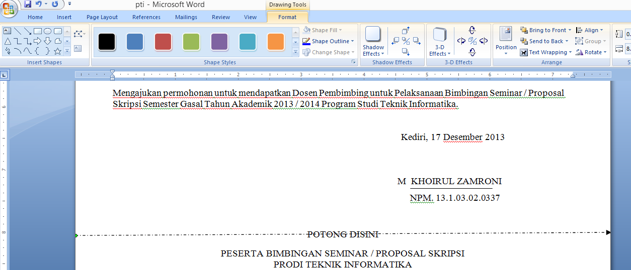 cara memberikan garis putus-putus, ada tulisan "potong disini ...
