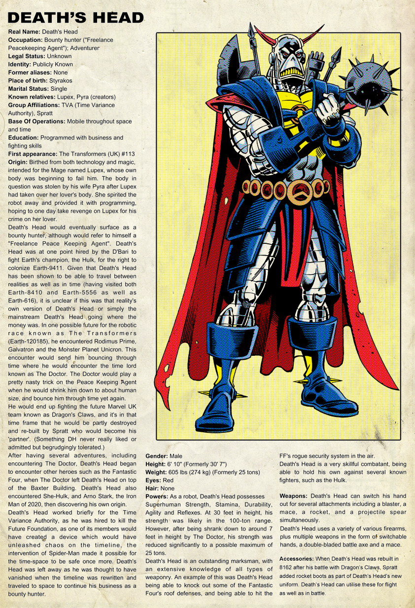 Simon Williams Comic Artist: The Official Death's Head of the Marvel ...