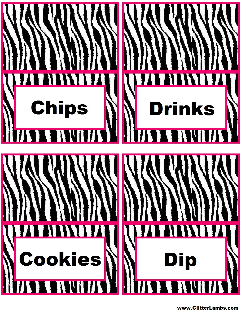 Glitter Lambs: Pink Zebra Food Label Cards And Free Printable Cupcake ...