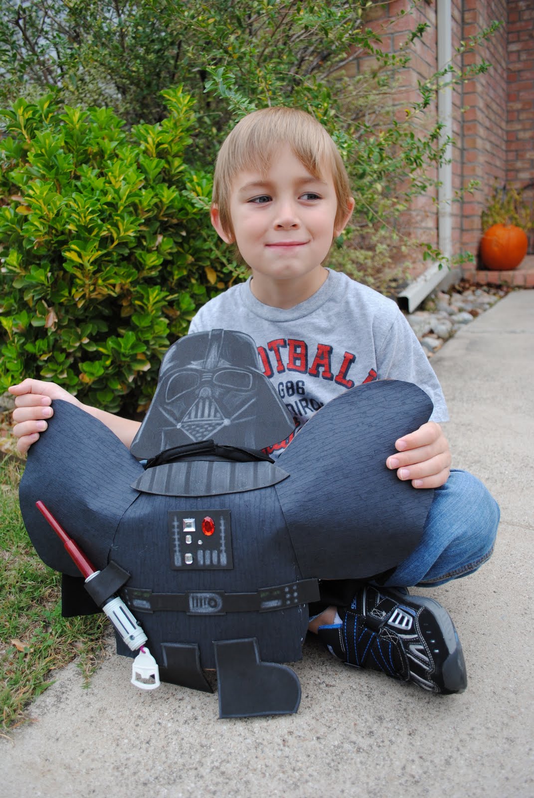 My Great Family!: Payton disguised his turkey as Darth Vader for school