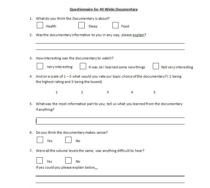 Kelly Johnson A2 Media: Questionnaire for Audience Feedback