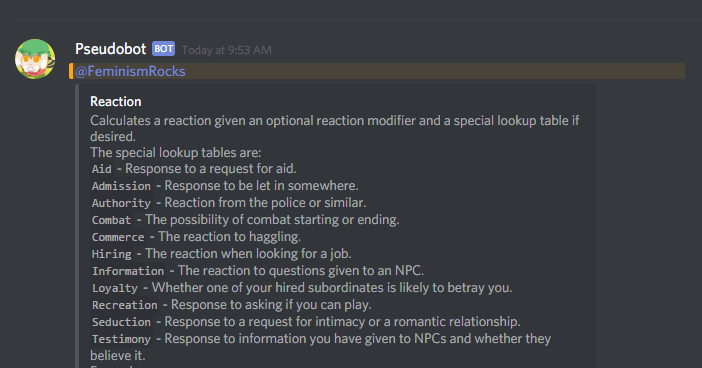 Let's GURPS: Patreon and Pseudobot: More Reaction Tables