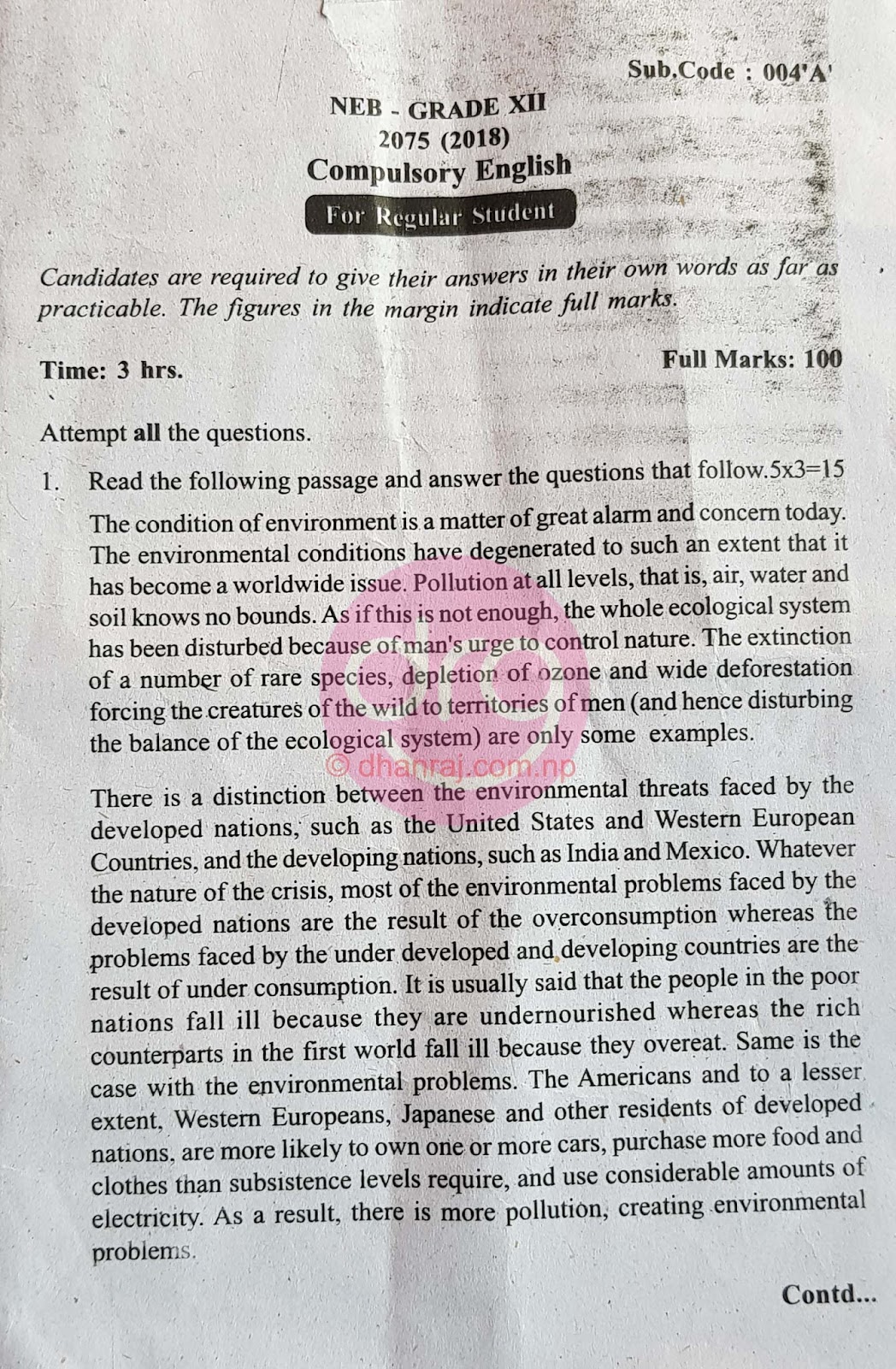 Compulsory English Class 12 Exam Paper 2075 2018 National compulsory-english-class-12-exam-paper-2075-2018-national