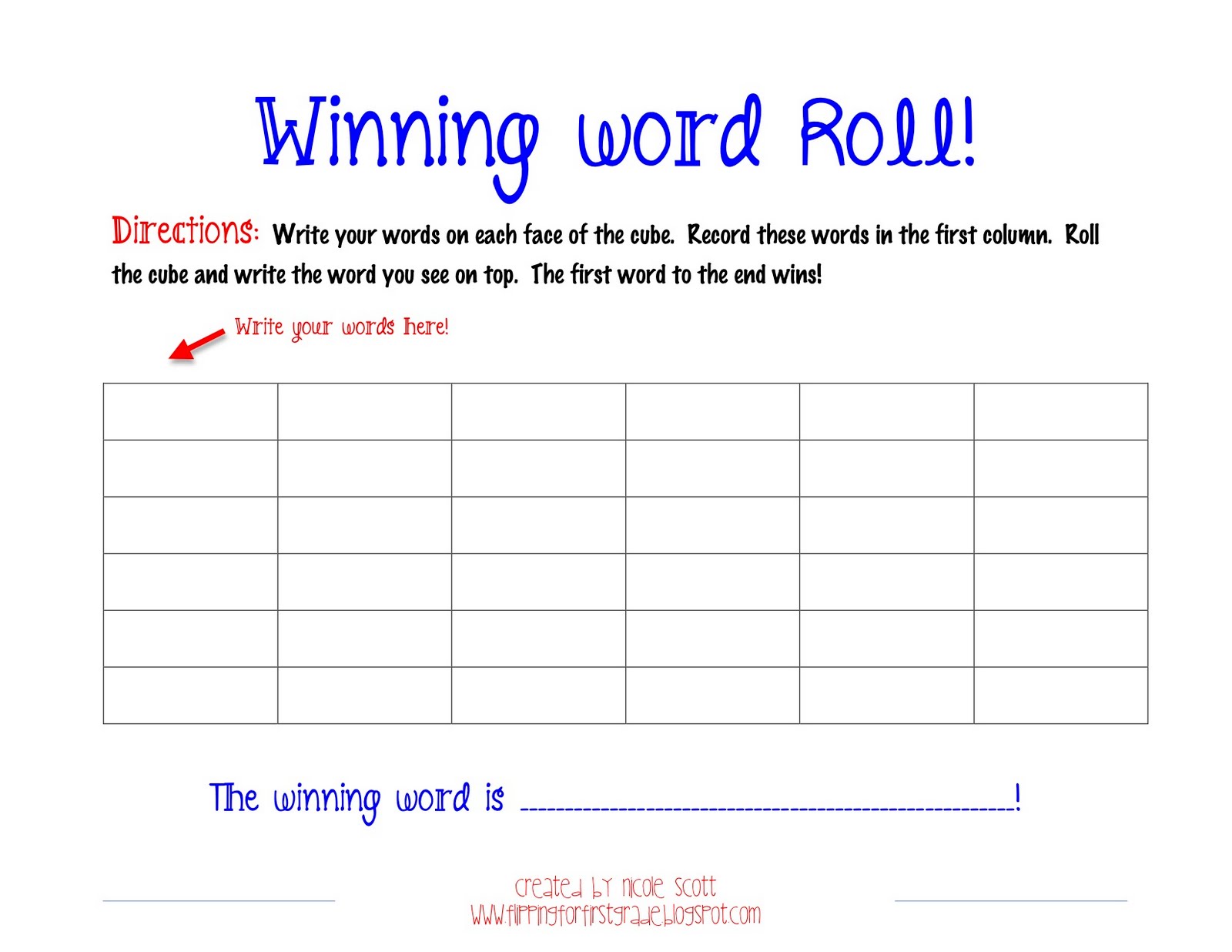 Flipping for First Grade!: Winning Word Roll