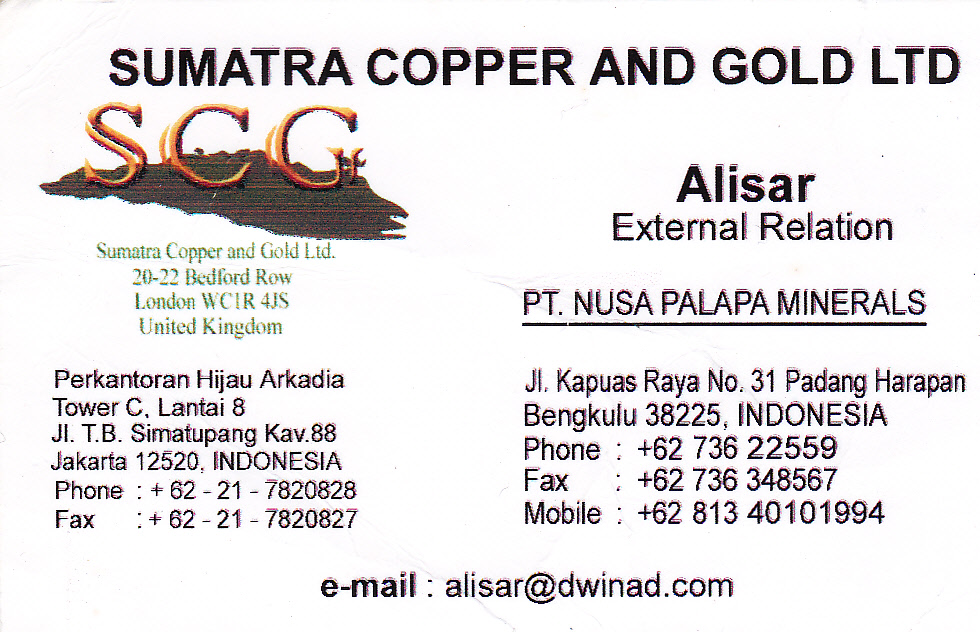 SUMATERA COPPER GOLD LTD ~ COAL MINING