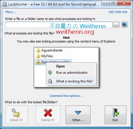 檔案關不掉，存取被拒？ 就靠 LockHunter 幫您解開束縳!! ~ 不自量力 の Weithenn