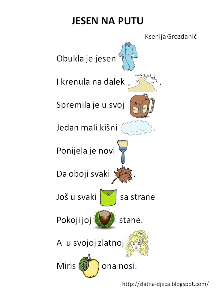 Zlatna djeca: "Jesen na putu" - slikopjesma i radni listić