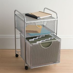 Silver Rolling Mesh File Cart with 2 Drawers | Best Storage Drawer Carts