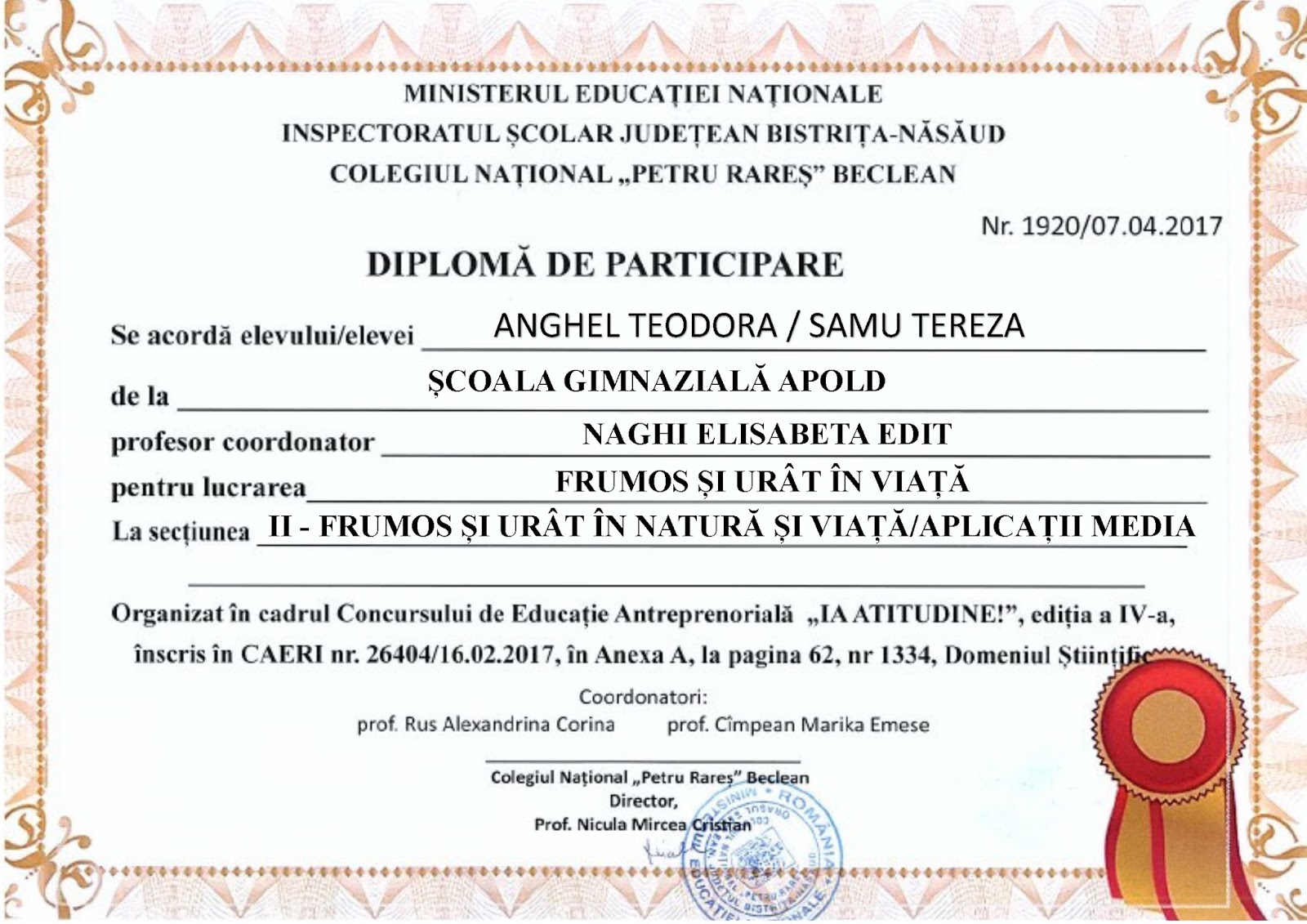 CLASA a IV a 2020-2021: Ia atitudine 2017