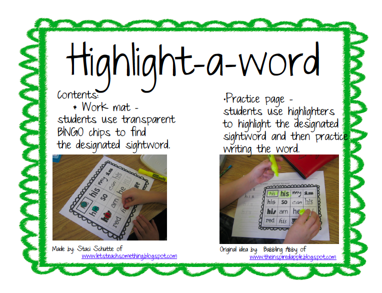 Let's Teach Something: Freebie: Highlight-a-word UPDATED!