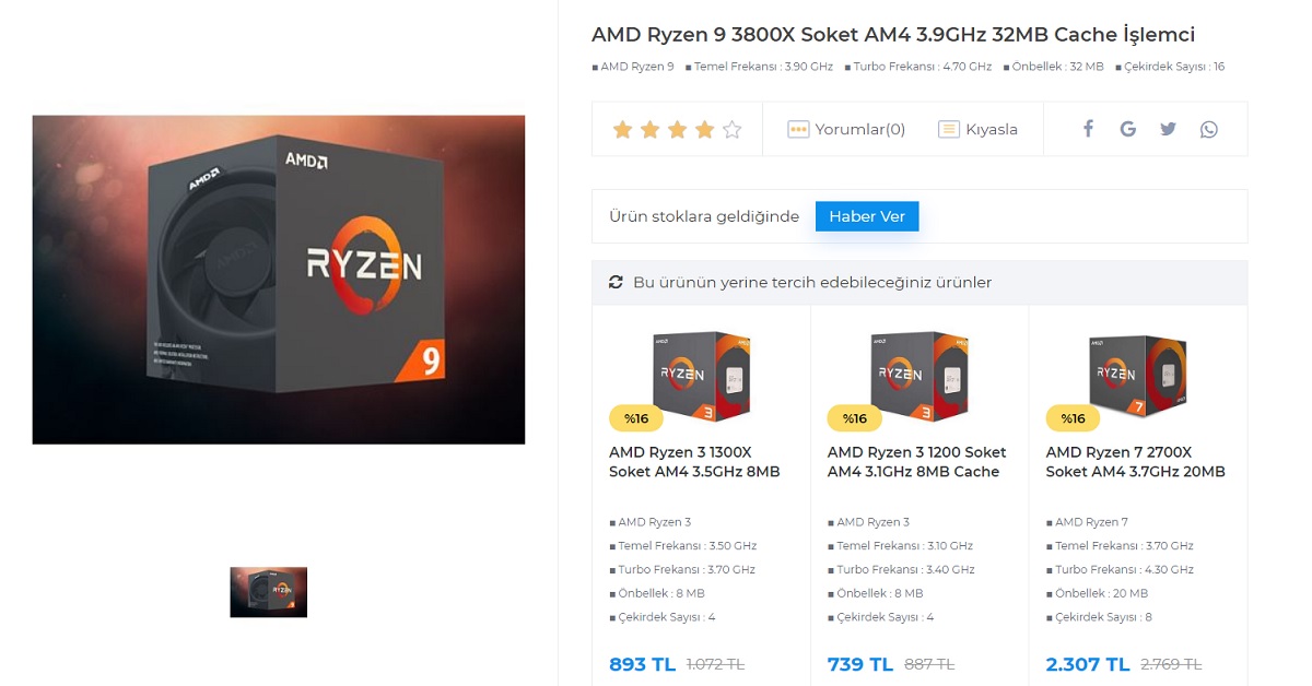 [Rumor] AMD Ryzen 9 3800X 及其他 3000 系列 CPU 在國外線上購物網站搶先曝光?!