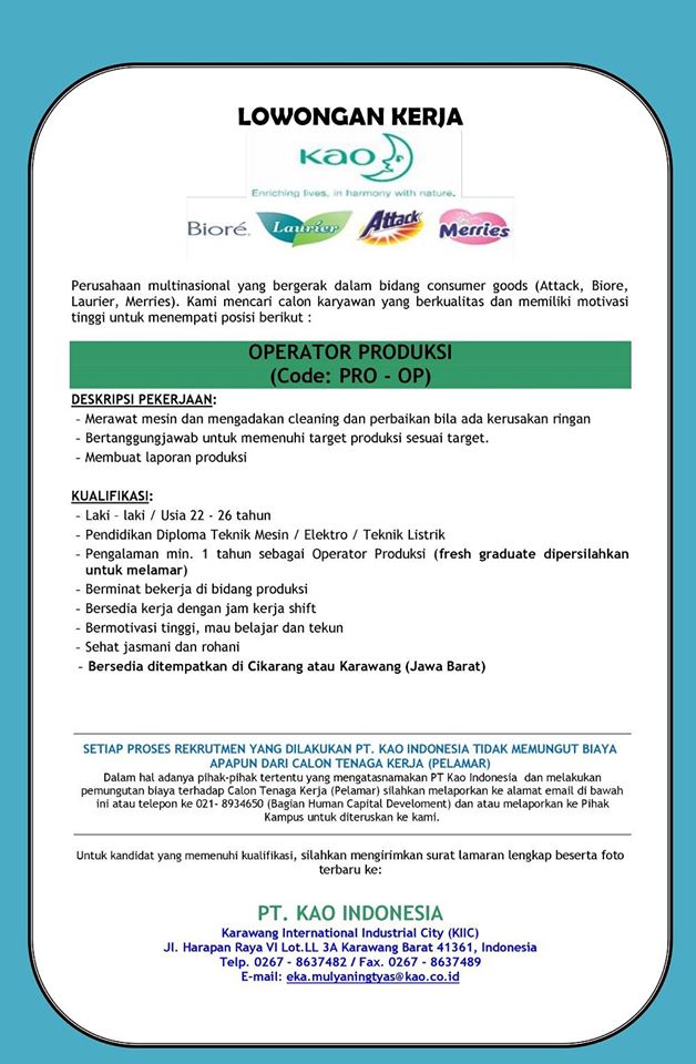 Lowongan PT KAO Indonesia Terbaru Januari 2016 - Info Kerja Pencaker