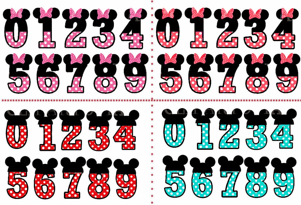 Números a lo Minnie en Rosa, Rojo, Sandía y Celeste. - Oh my Alfabetos!