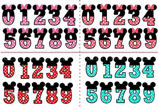 Números a lo Minnie en Rosa, Rojo, Sandía y Celeste. - Oh my Alfabetos!