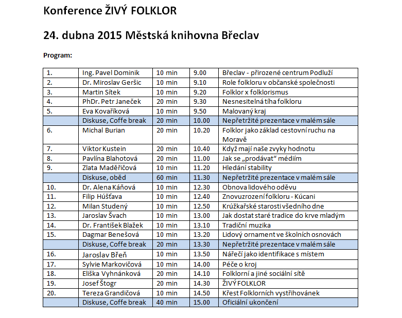 Břeclavská knihovna bloguje: Program konference ŽIVÝ FOLKLÓR