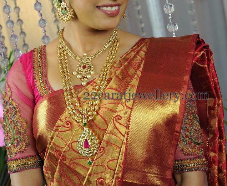 Bride in Simple Layered Polki Haram - Jewellery Designs