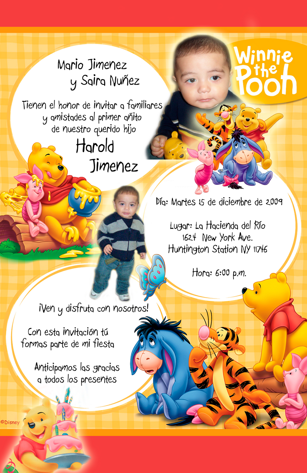 Tarjeta de Invitación Infantil de Cumpleaños Winnie the Pooh - Artes ...