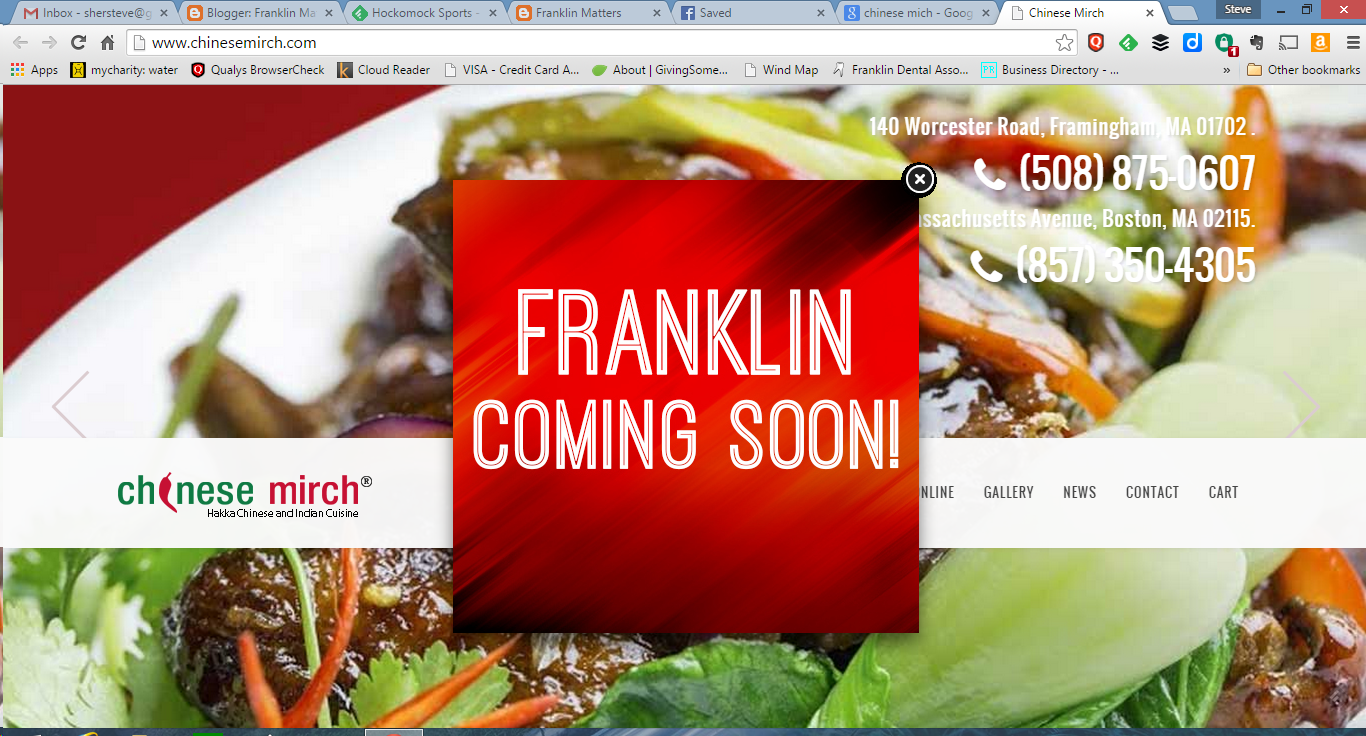Franklin Matters: Chinese Mirch opening soon