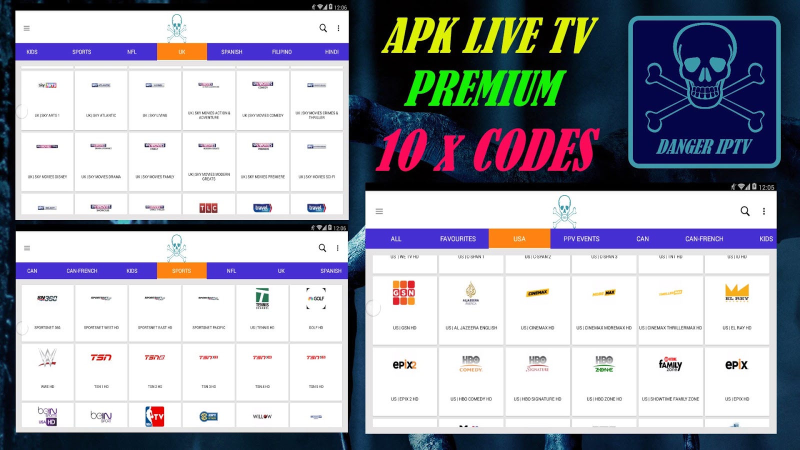 DANGER IPTV : APK LIVE TV TO WATCH HD PREMIUM CHANNELS & VODs + 10 ...