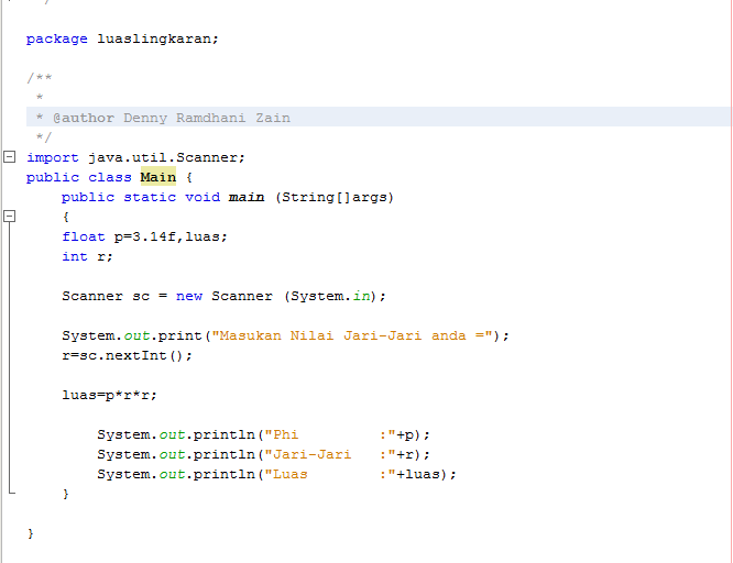 Denny Ramdhani Blog's: Program Luas Lingkaran pada Java