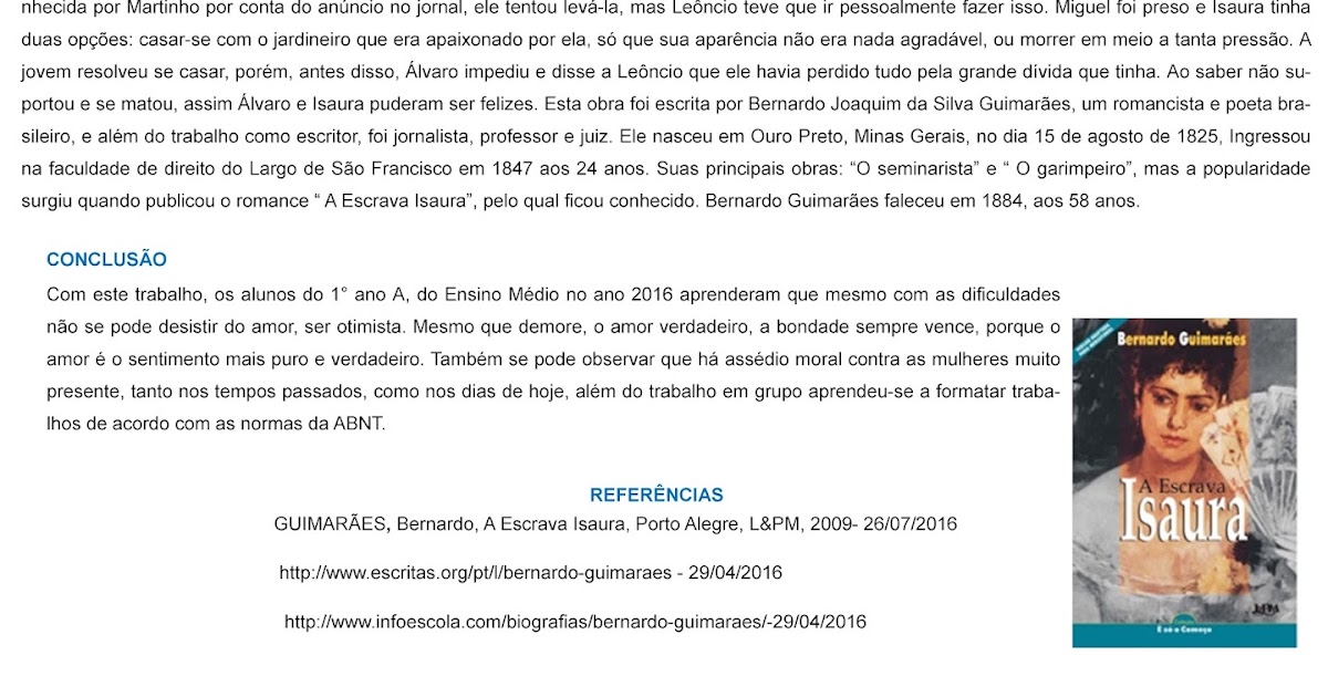 Aprendendo com a Língua Portuguesa: A ESCRAVA ISAURA - PÔSTER 1º A