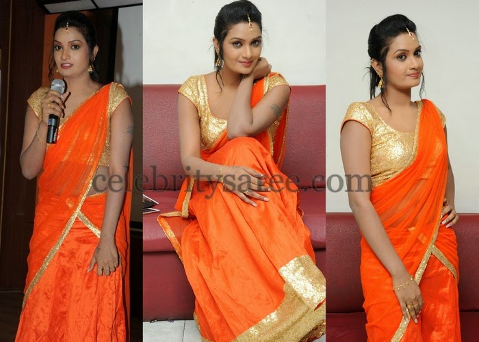 Sree Vani Reddy Orange Half Saree - Saree Blouse Patterns