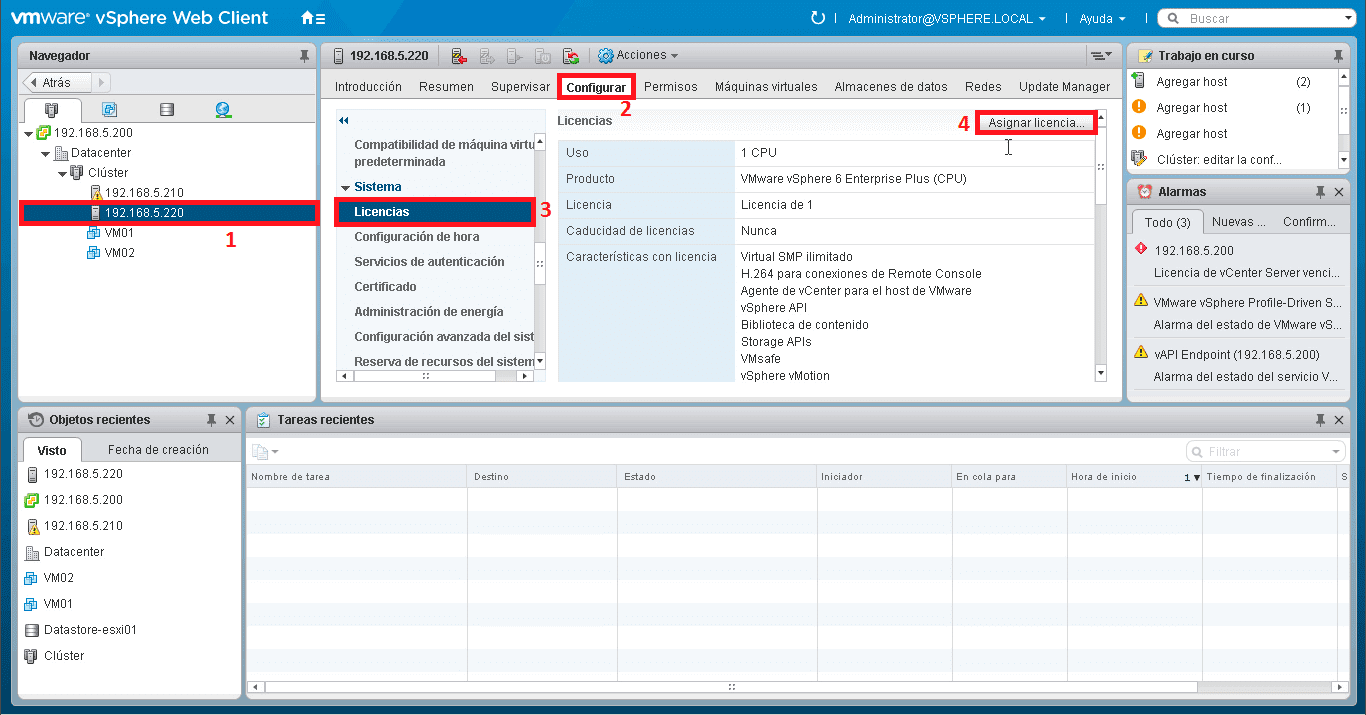 Pantallazos.es: VMware 6.5.0: Instalar claves de Licencia en nuestro entorno.