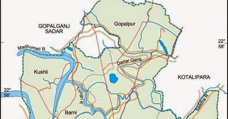 Tungipara Upazila Map, Gopalganj District, Bangladesh