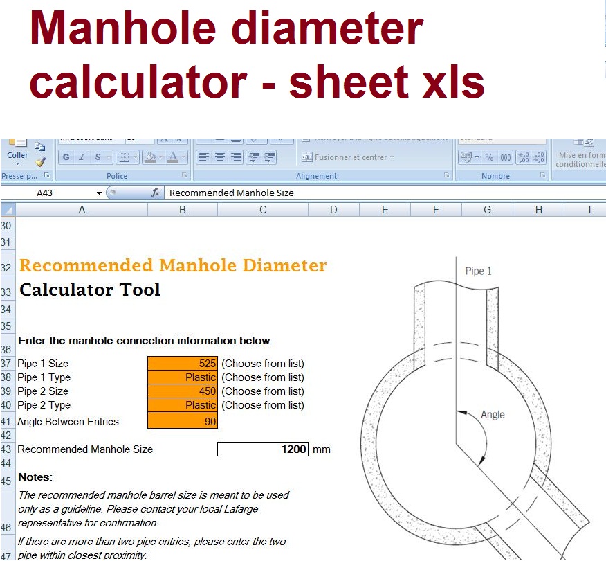 Manhole diameter calculator - sheet xls - Civil engineering program