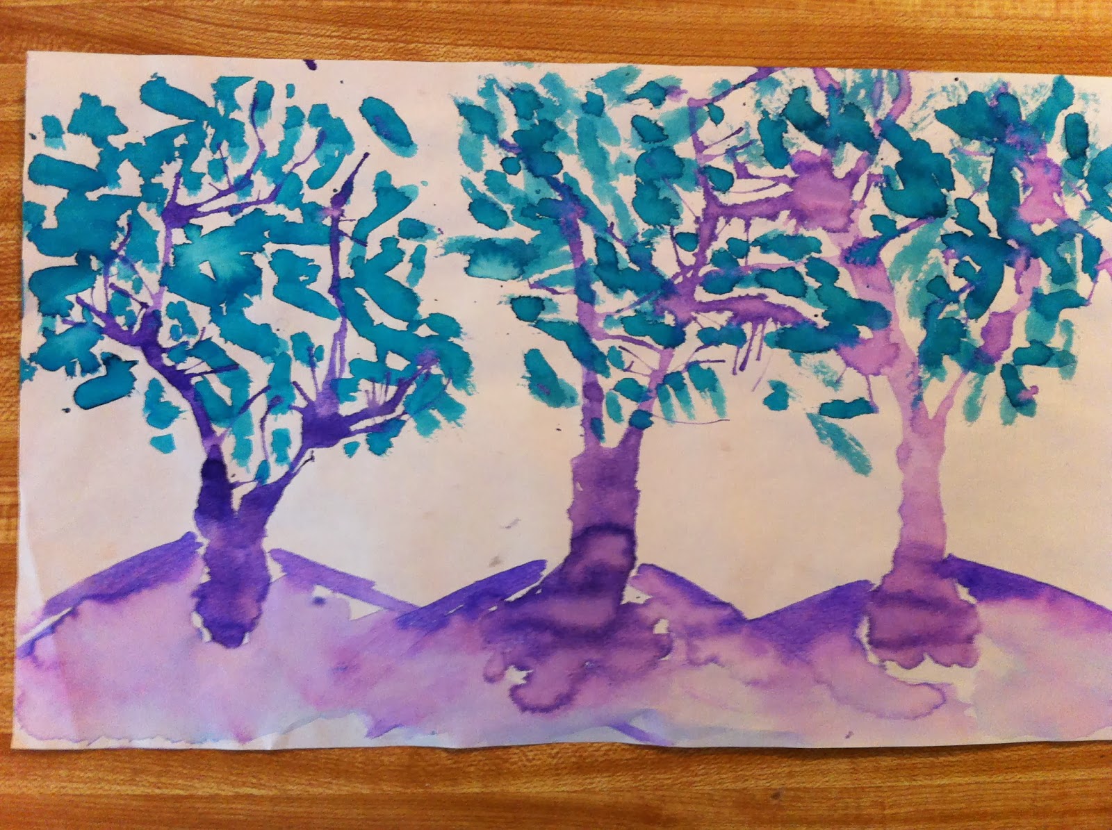 Drip, Drip, Splatter Splash: Straw blown Watercolor Trees