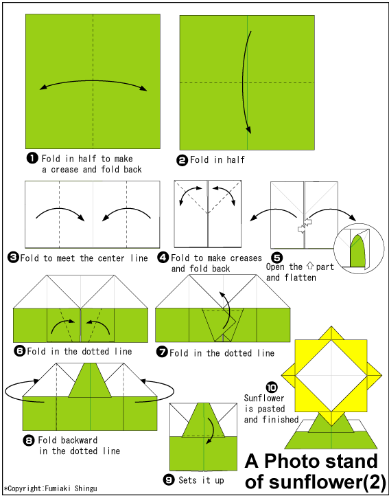 Origami A Photo stand of sunflower - Easy Origami instructions For Kids