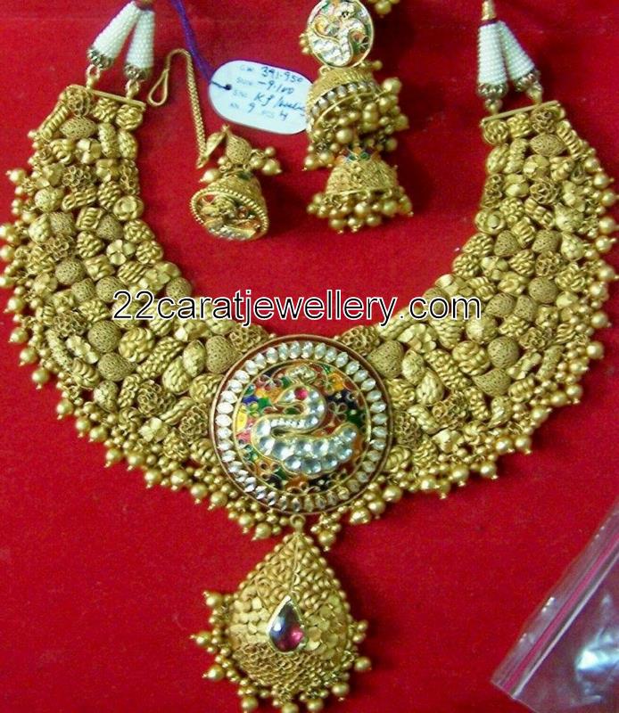 Heavy Gold Bridal Necklace (390 grams) - Jewellery Designs