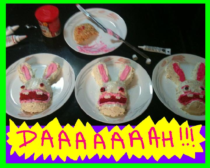 Sharmycakes: How to make a Rice Krispies Raving Rabbid