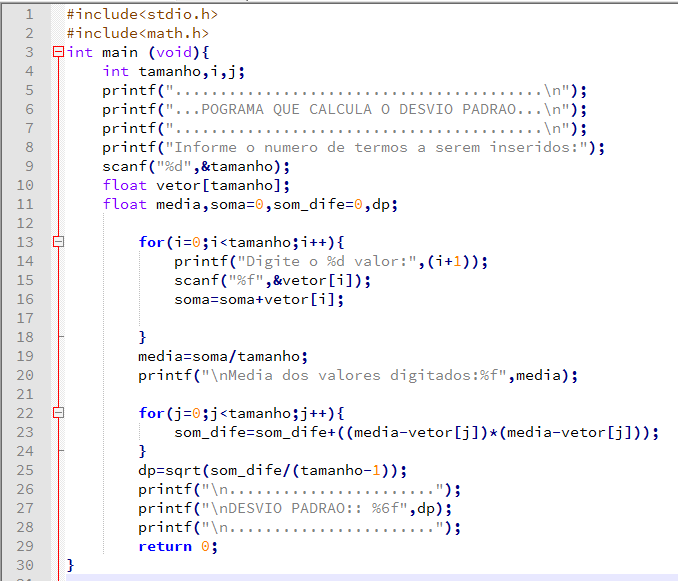 QUÍMICA com ENGENHARIA: ALGORÍTIMO PARA CALCULAR O DESVIO PADRÃO