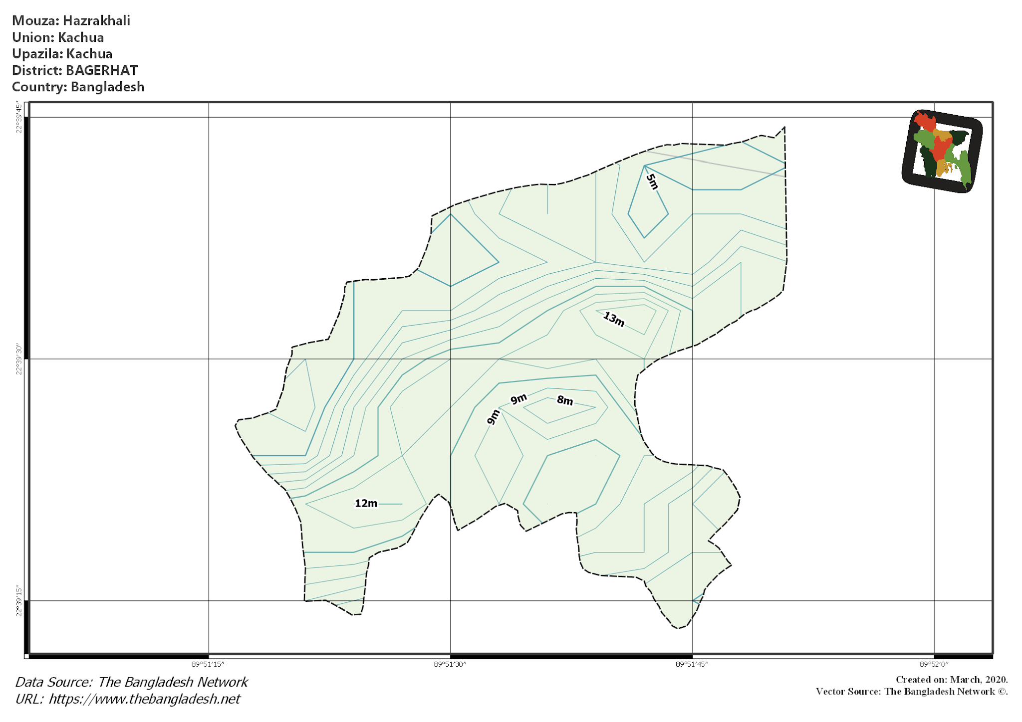 Map of Hazrakhali Mouza, Kachua, Bagerhat