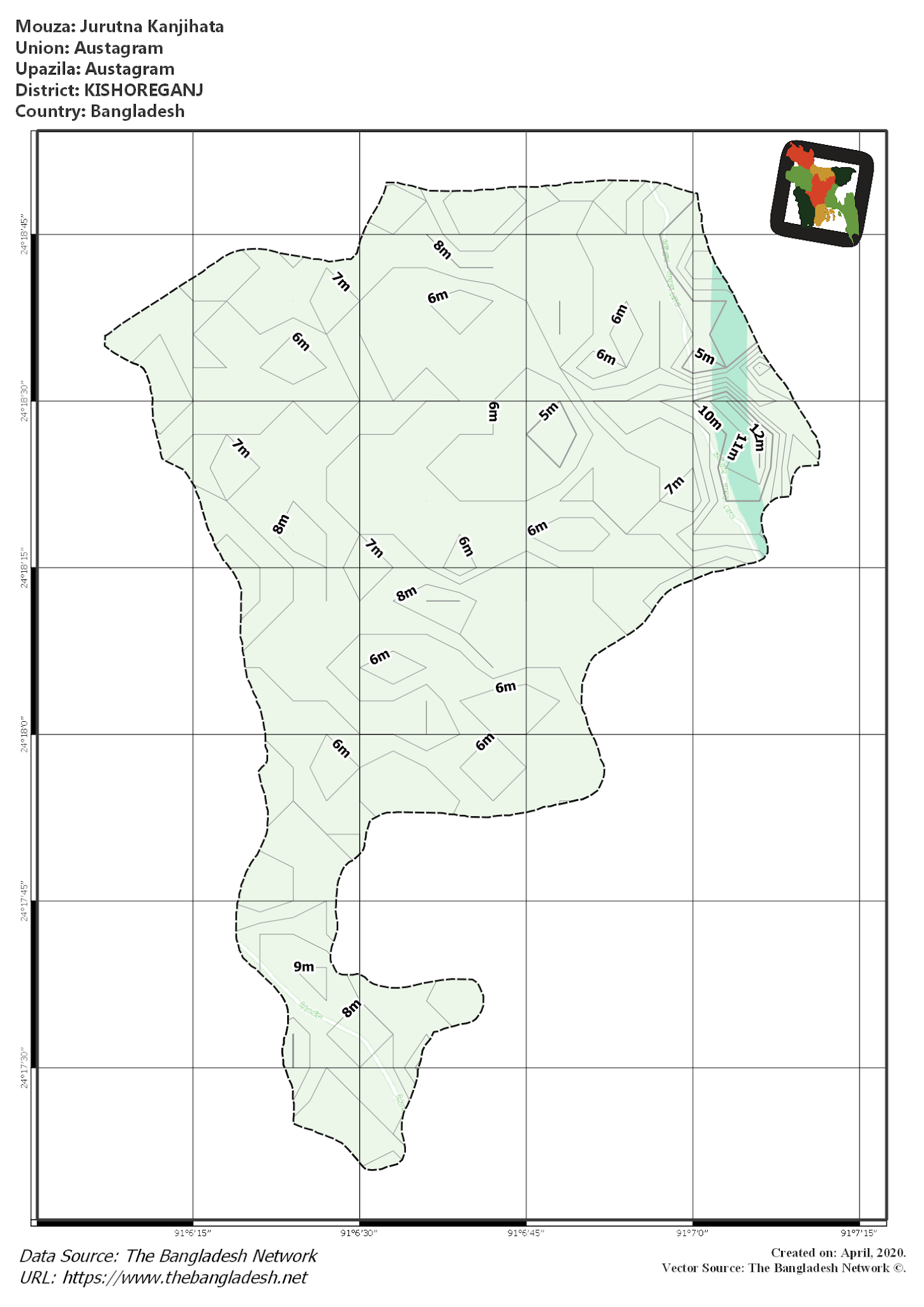 Map of Jurutna Kanjihata Mouza, Austagram, Kishoreganj